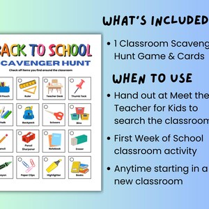 Classroom Scavenger Hunt for Kids, First Day Activities, Back to School ...