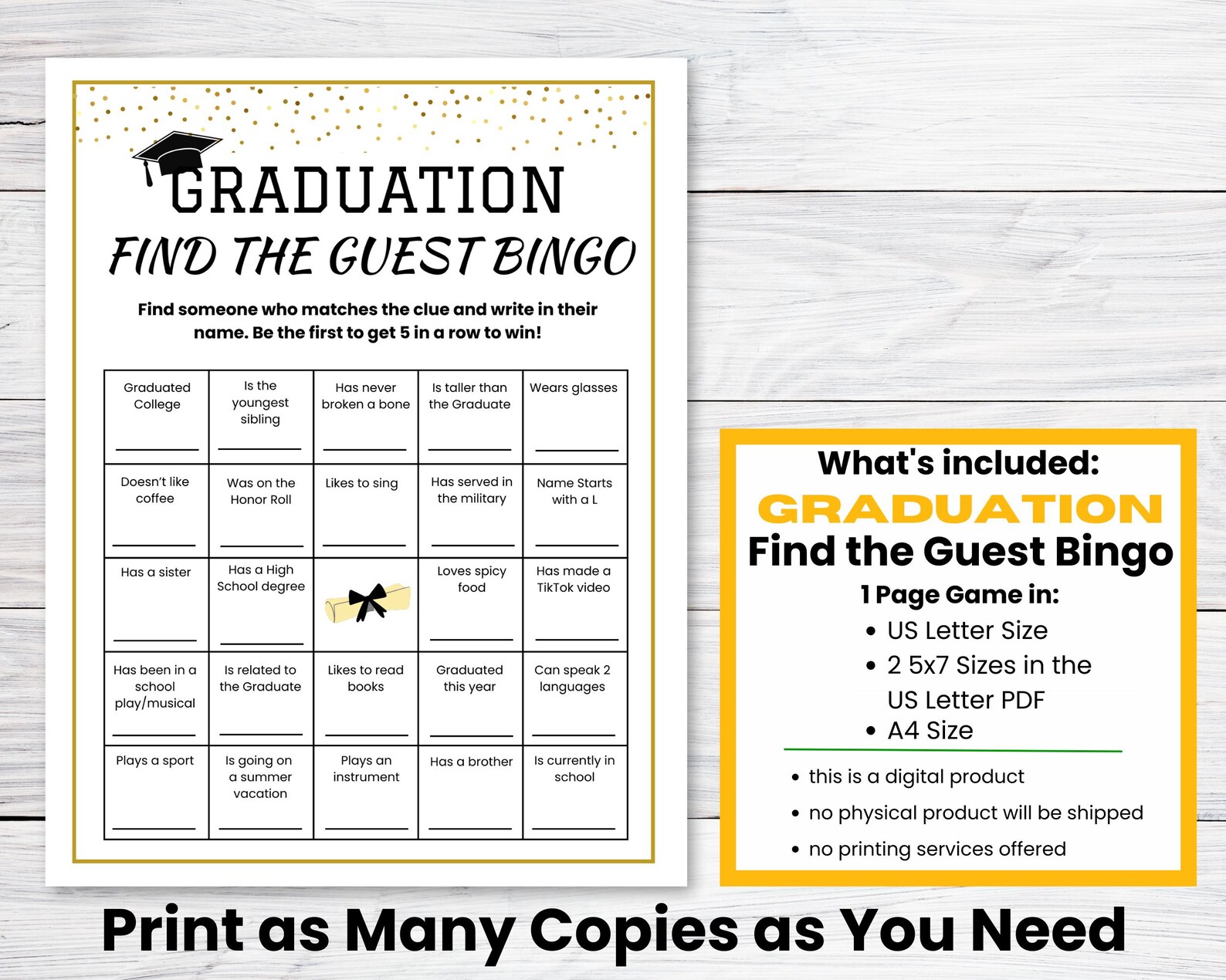 Graduation Find the Guest Bingo Game, Graduation Party Game, Grad Party ...