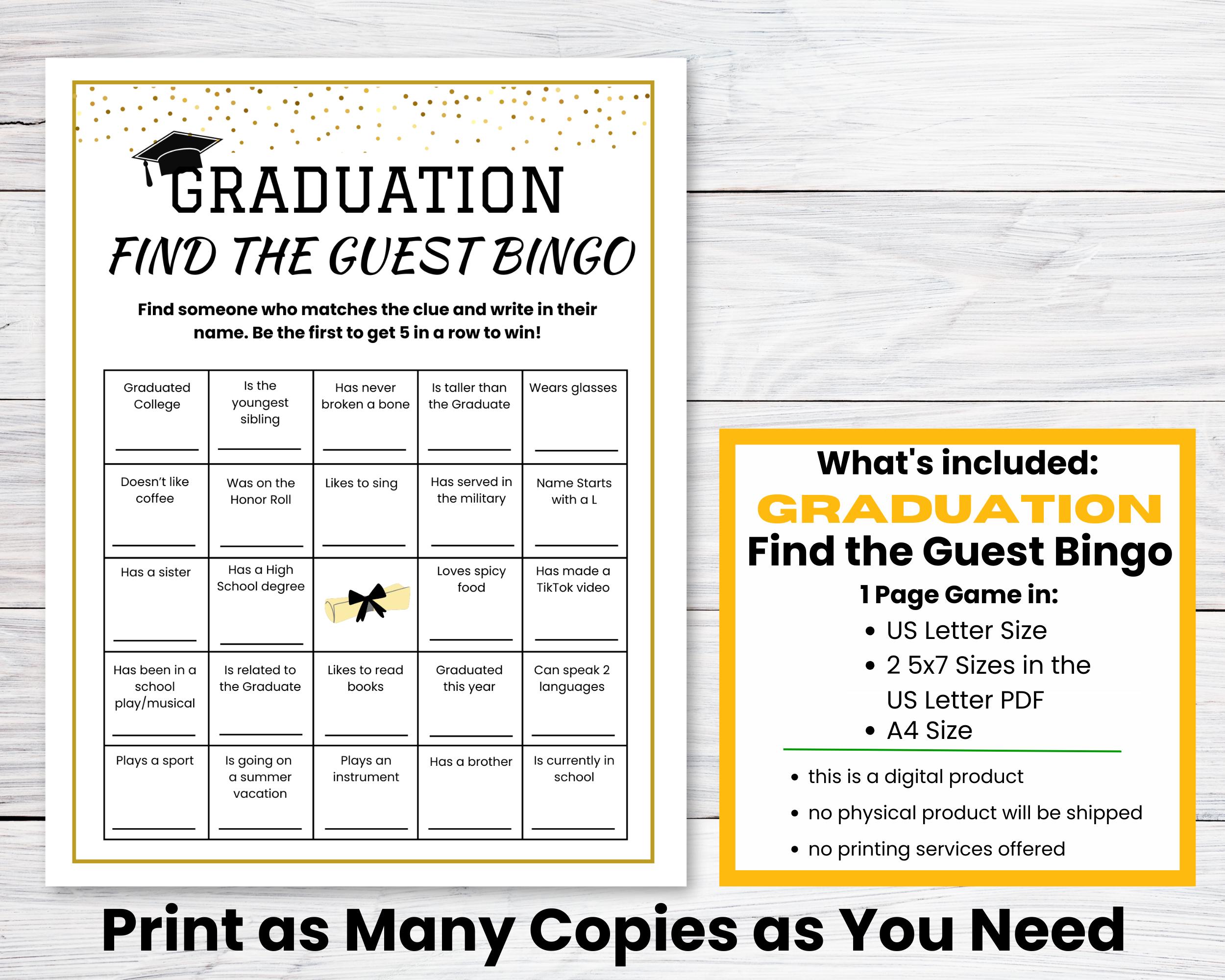 Graduation Find the Guest Bingo Game, Graduation Party Game, Grad Party ...