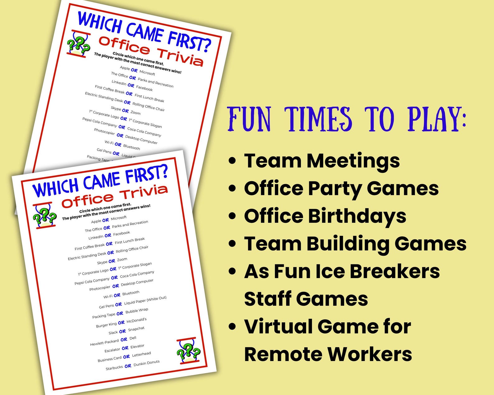 Office Trivia Game Which Came First, Fun Office Games for Staff ...