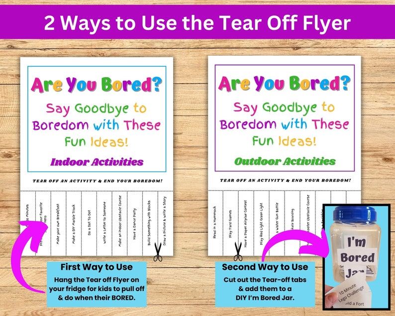 I'm Bored Jar Kids Activity Ideas, Boredom Jar, Boredom Busters, Tear ...