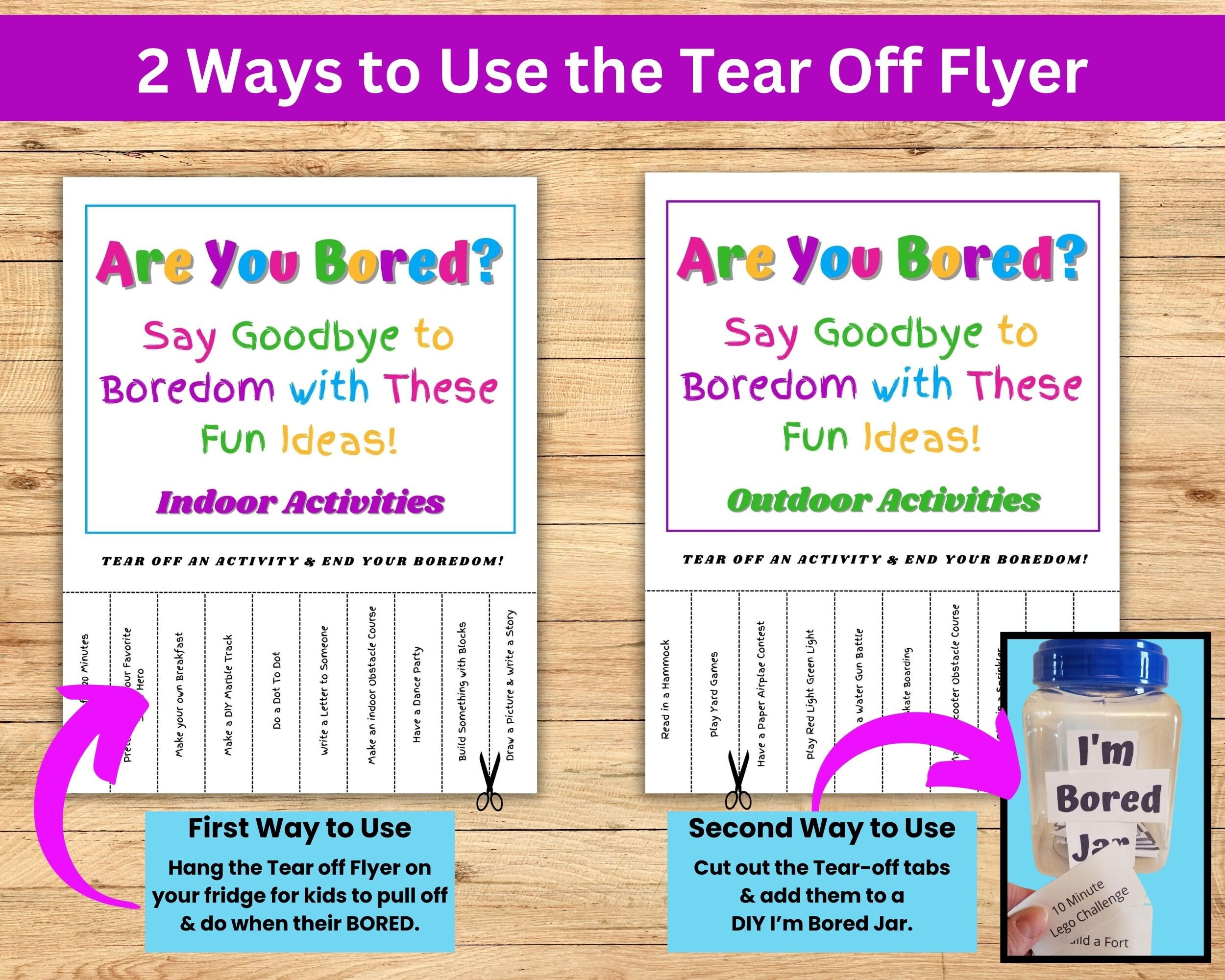 I'm Bored Jar Kids Activity Ideas, Boredom Jar, Boredom Busters, Tear ...