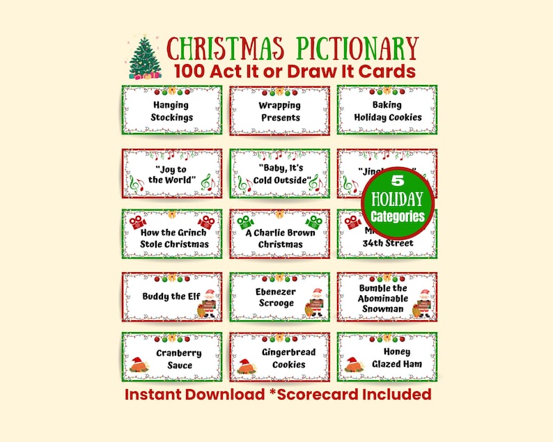 Christmas Charades Game, Act It or Draw It, Fun Christmas Games for ...