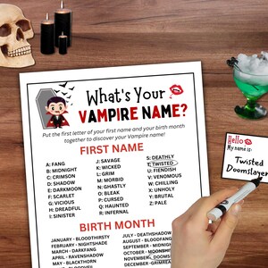 Vampire What's Your Name Game, Halloween Name Game Printable, Teen ...