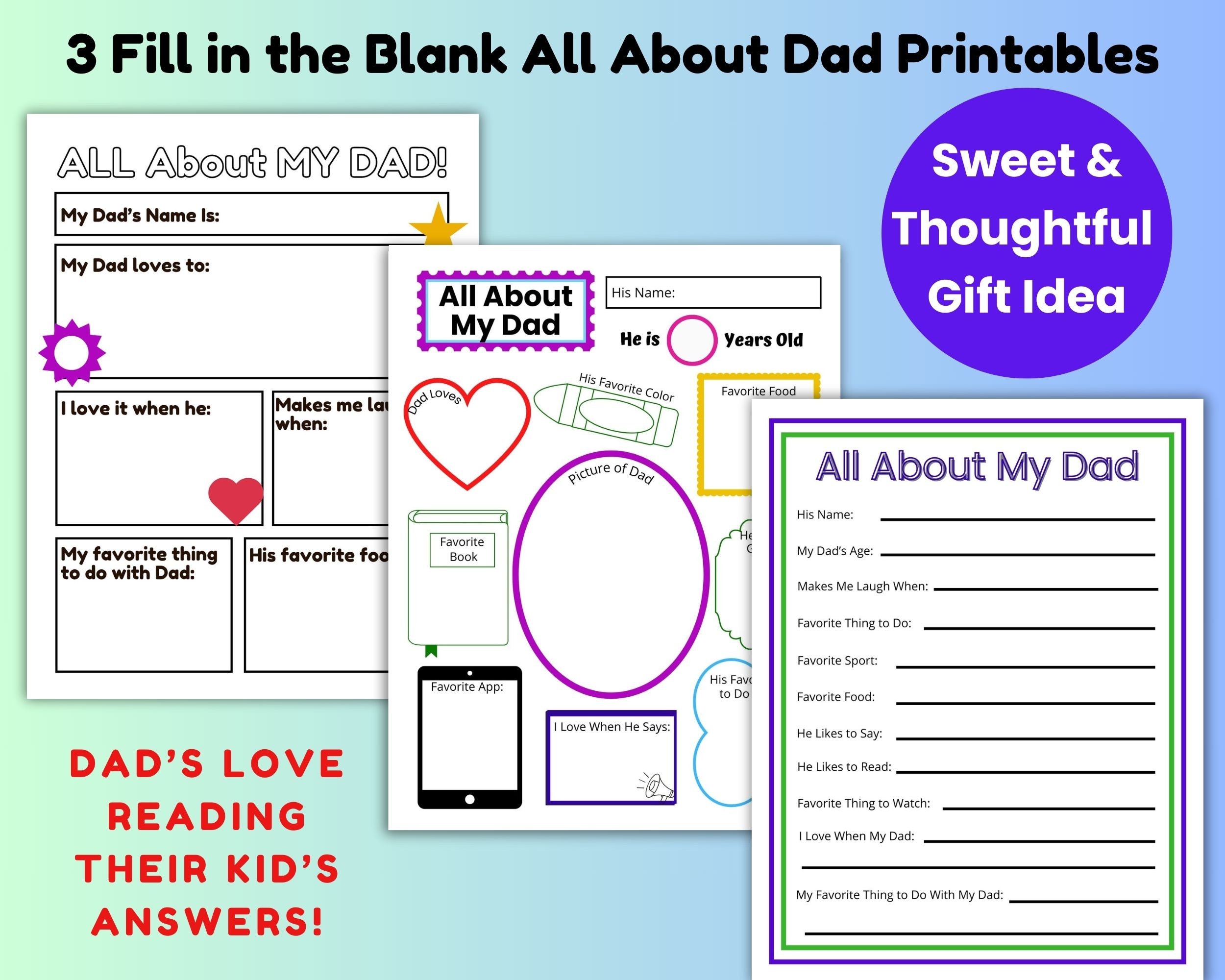 All About Dad Printable, Father's Day Gift, All About My Dad, Dad ...