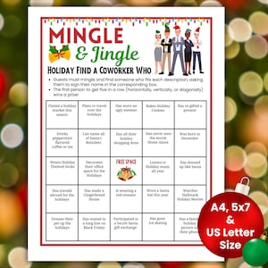Holiday Mingle and Jingle Office Bingo, Find the Guest Bingo, Christmas ...