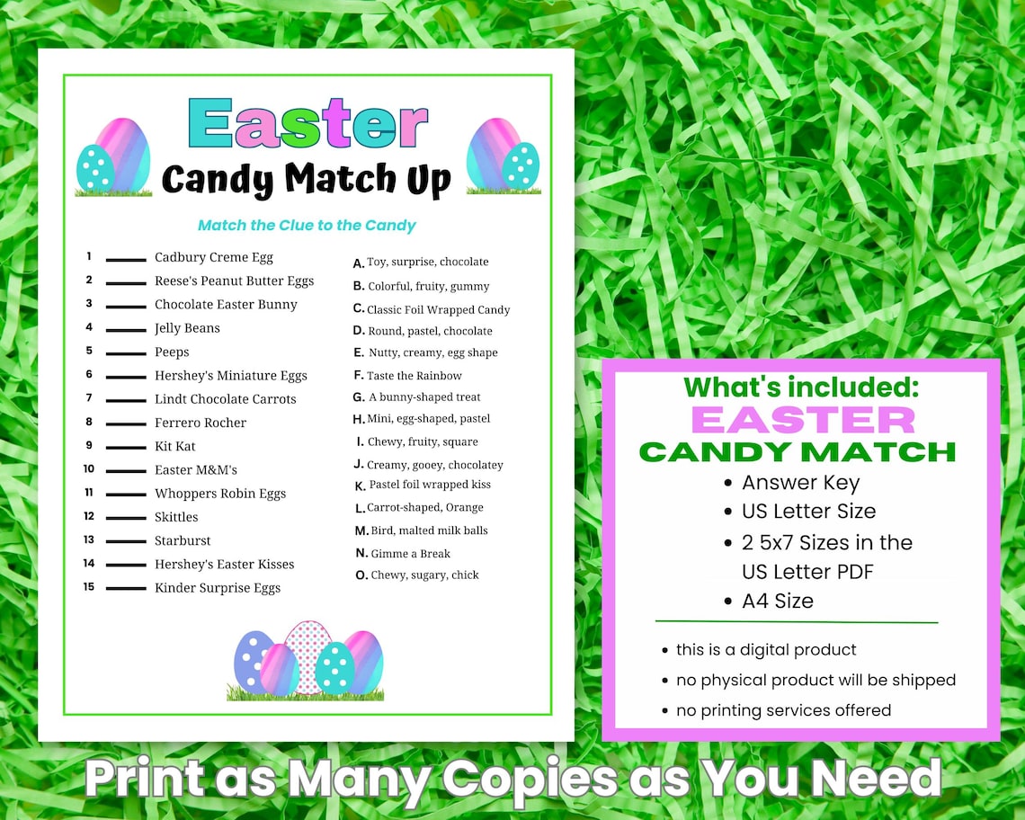 Easter Candy Match Game, Printable Candy Match Up, Easter Trivia Quiz ...