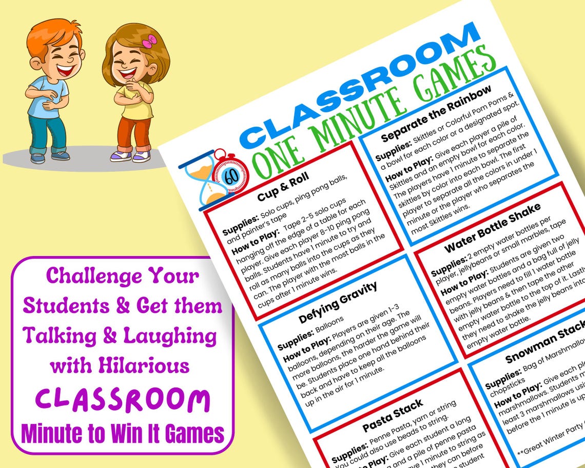 Classroom One Minute Games, Fun Classroom Games, Quick Icebreaker Games ...