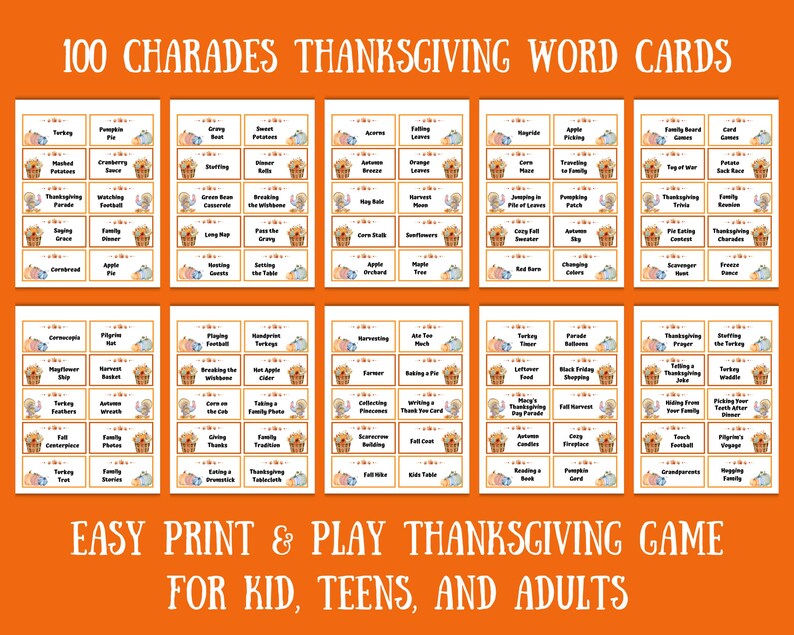 Thanksgiving Charades Game, Printable Thanksgiving Games, Friendsgiving ...