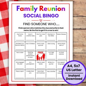 Family Reunion Bingo, Find the Guest Bingo, Family Reunion Games ...