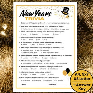 New Years Trivia Game, Printable New Year's Eve Party Game, New Years ...