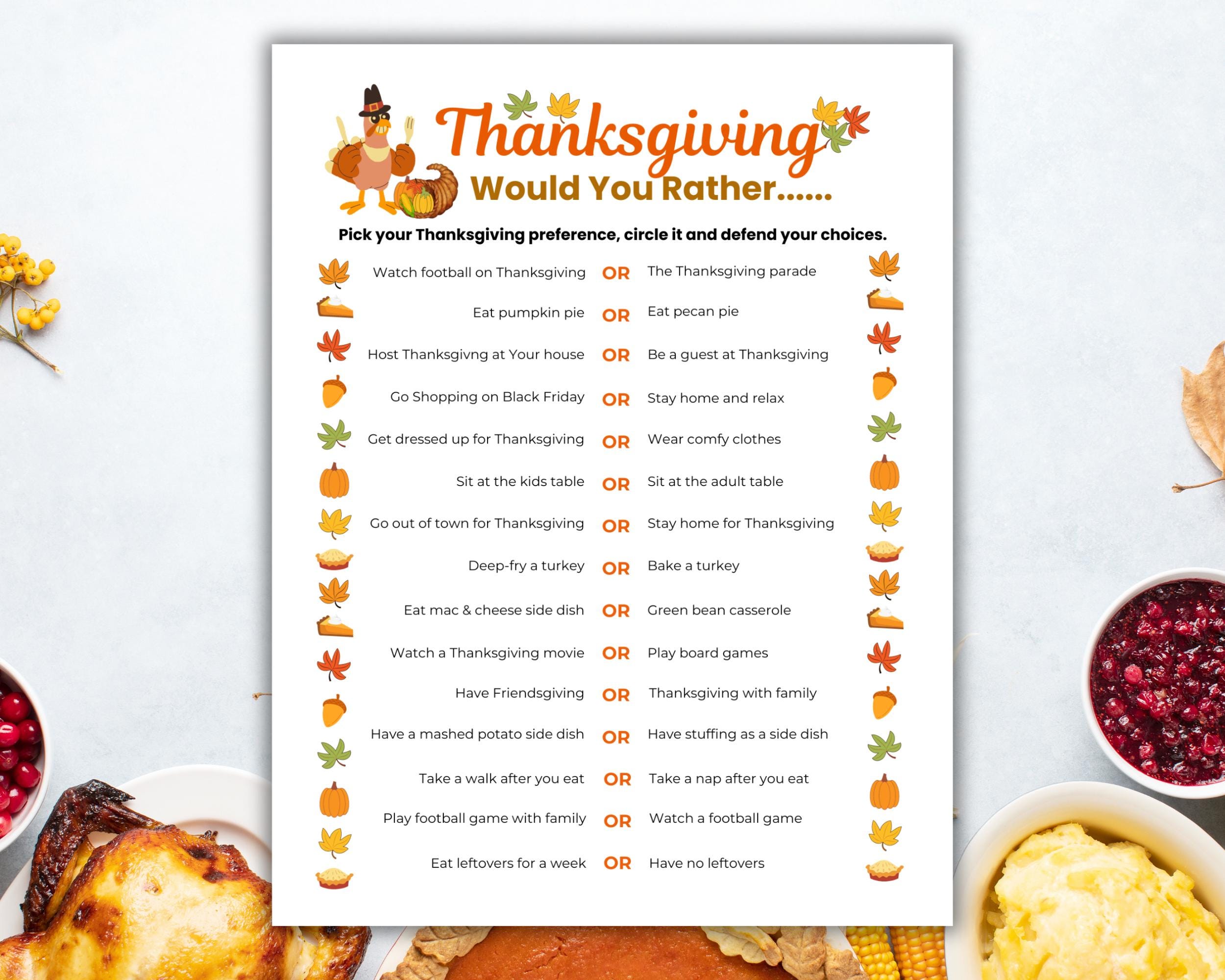 Thanksgiving Would You Rather Game, Printable Thanksgiving Game, This ...