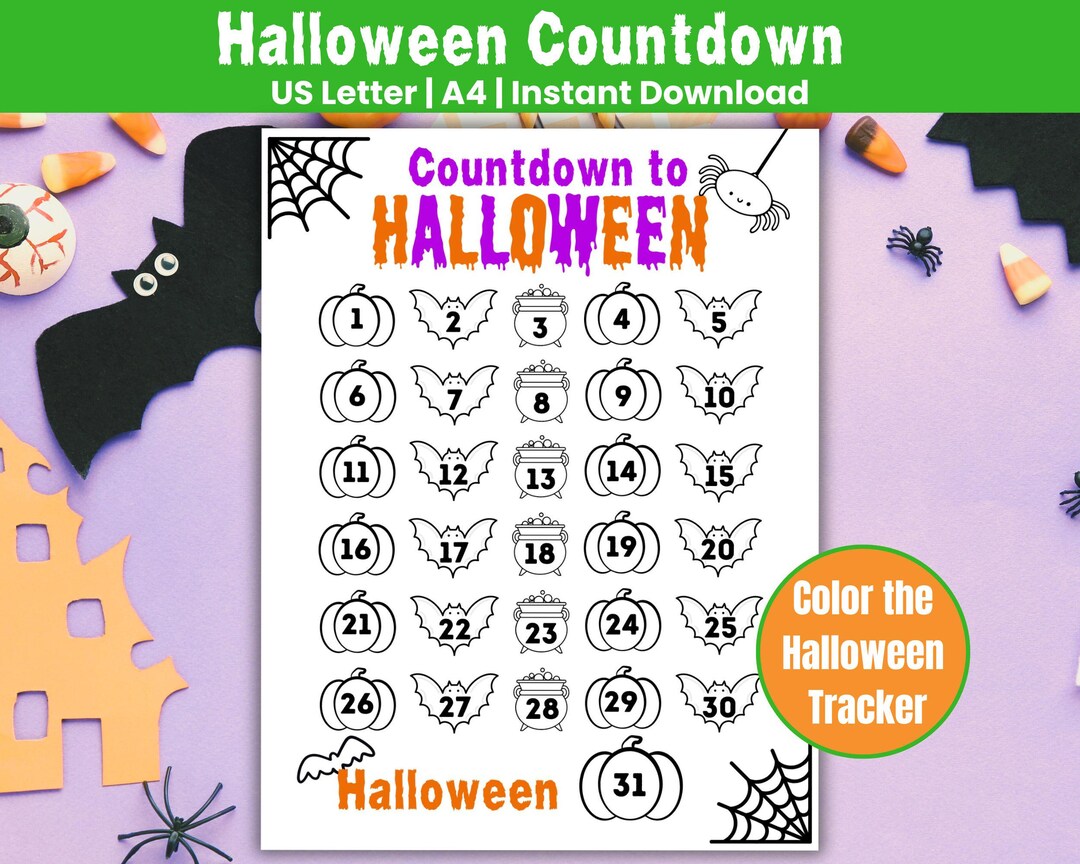 Halloween Countdown Calendar, Days Until Halloween, Kids Countdown ...