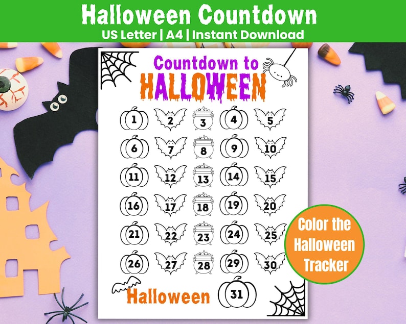 Halloween Countdown Calendar, Days Until Halloween, Kids Countdown ...
