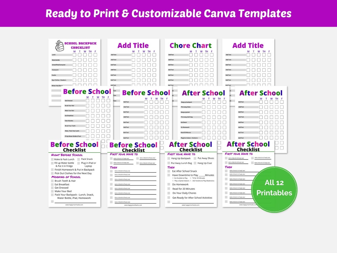 Editable Before and After School Routine Charts Daily Checklists ...