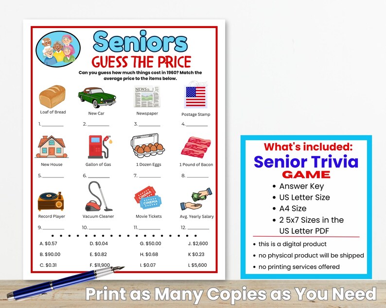 Guess the Price Game for Senior Citizens, Fun Senior Activities, 1960s ...