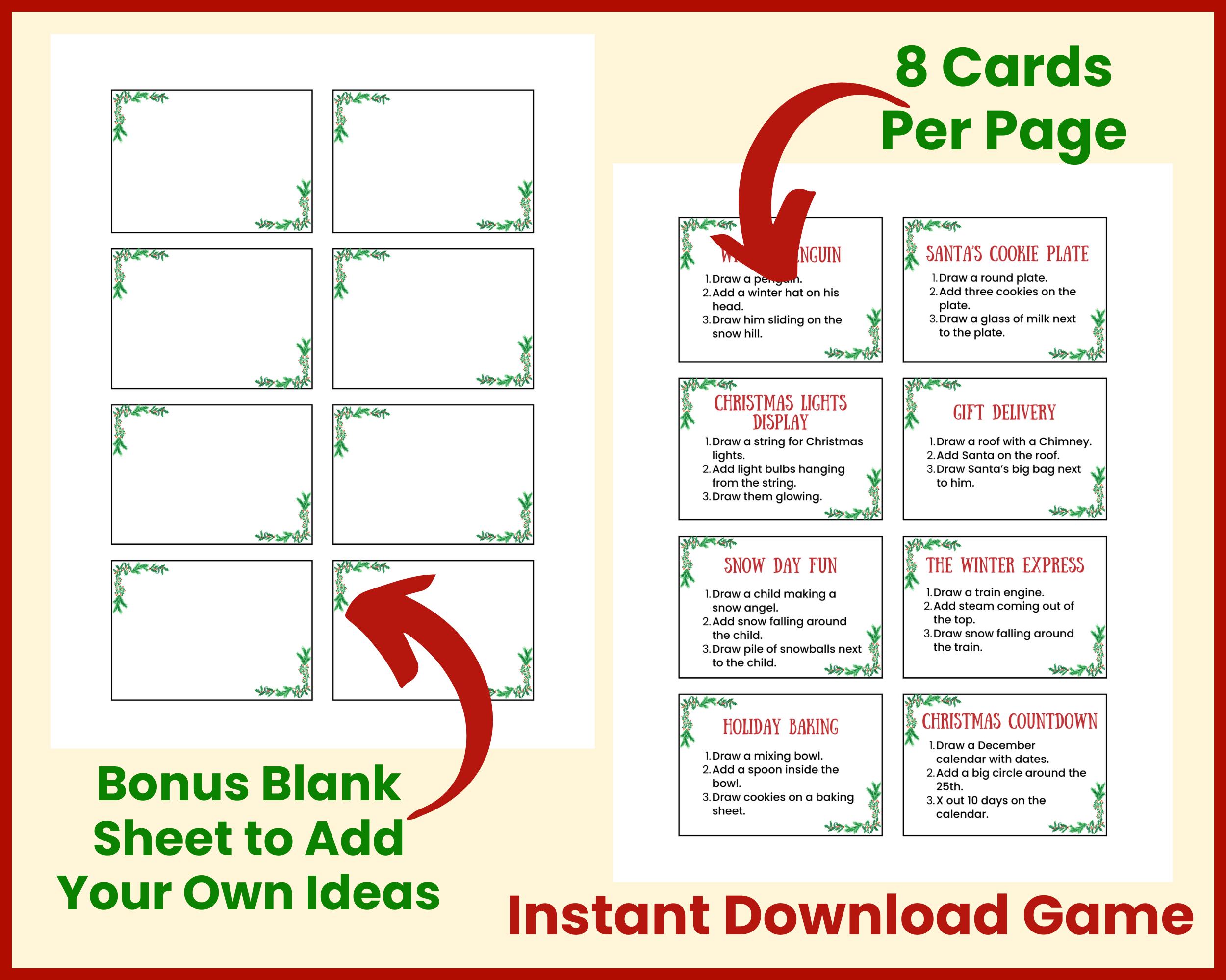 Christmas Picture Drawing Game, Holiday Drawing Challenge Cards, Fun ...