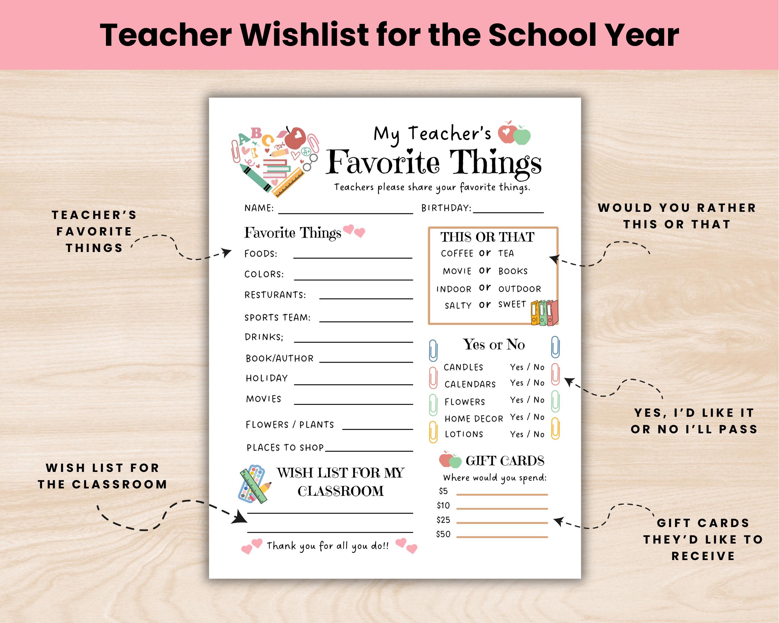 Teacher Favorite Things Printable, Favorite Things Questionnaire ...