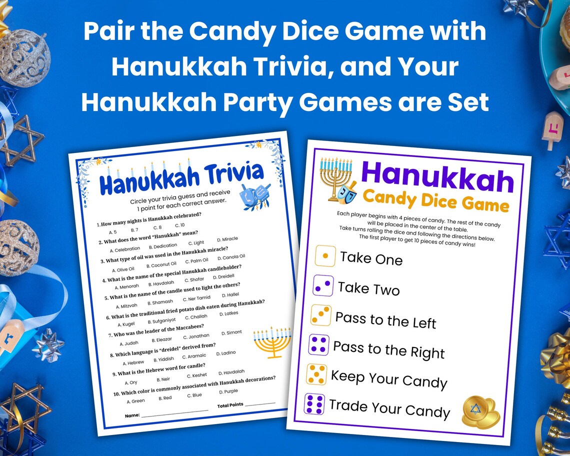 Hanukkah Candy Dice Game, Hanukkah Party Games, Hanukkah Dice Games for ...