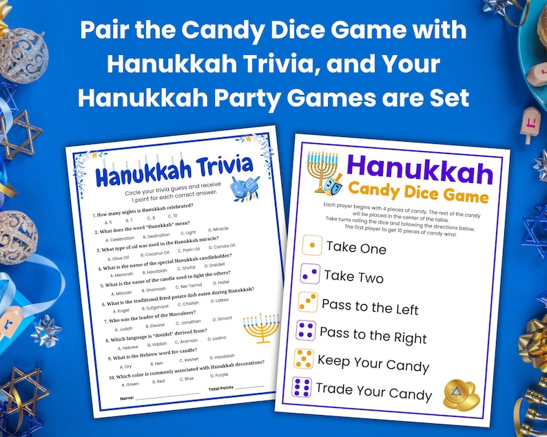 Hanukkah Candy Dice Game, Hanukkah Party Games, Hanukkah Dice Games for ...
