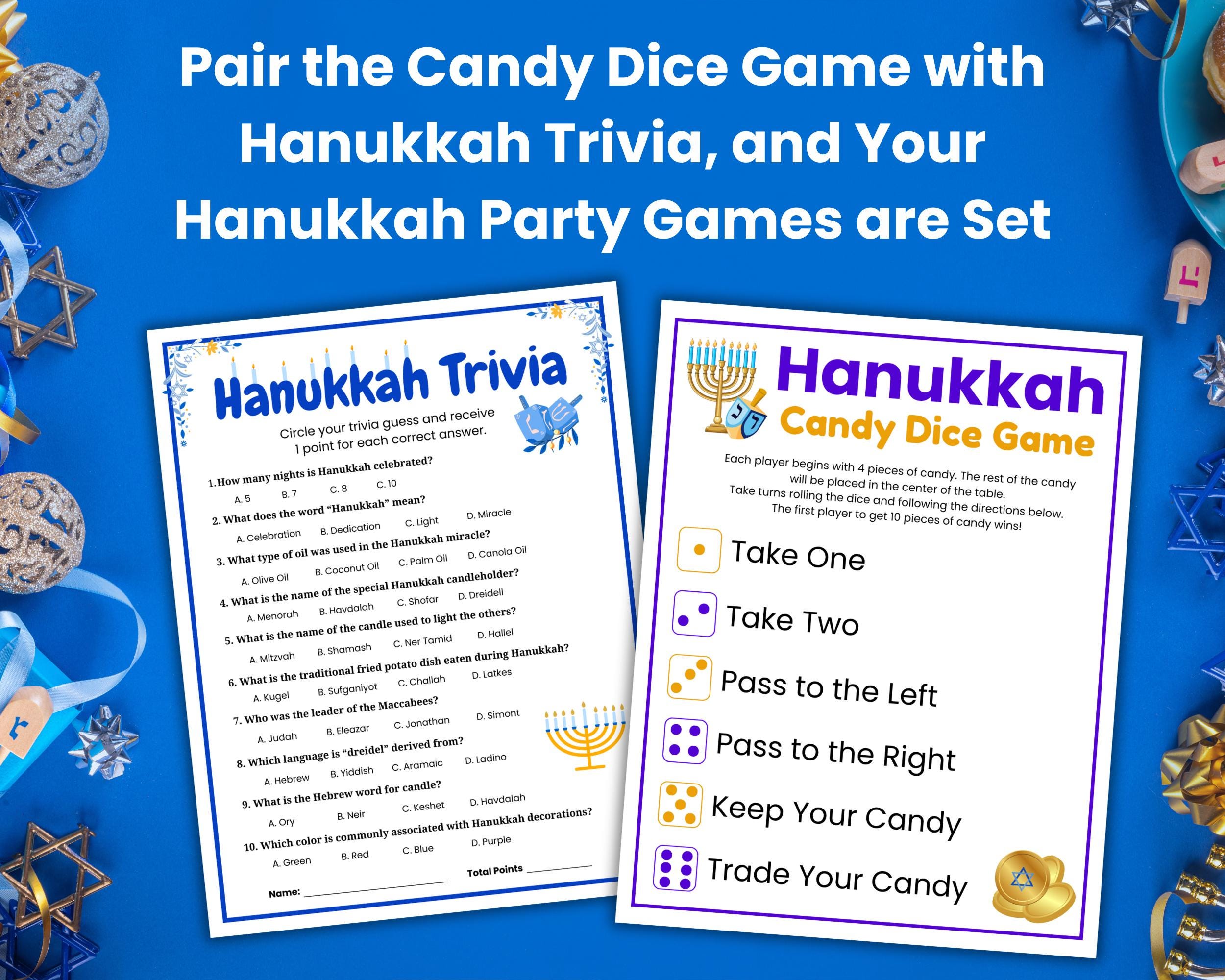 Hanukkah Candy Dice Game, Hanukkah Party Games, Hanukkah Dice Games for ...