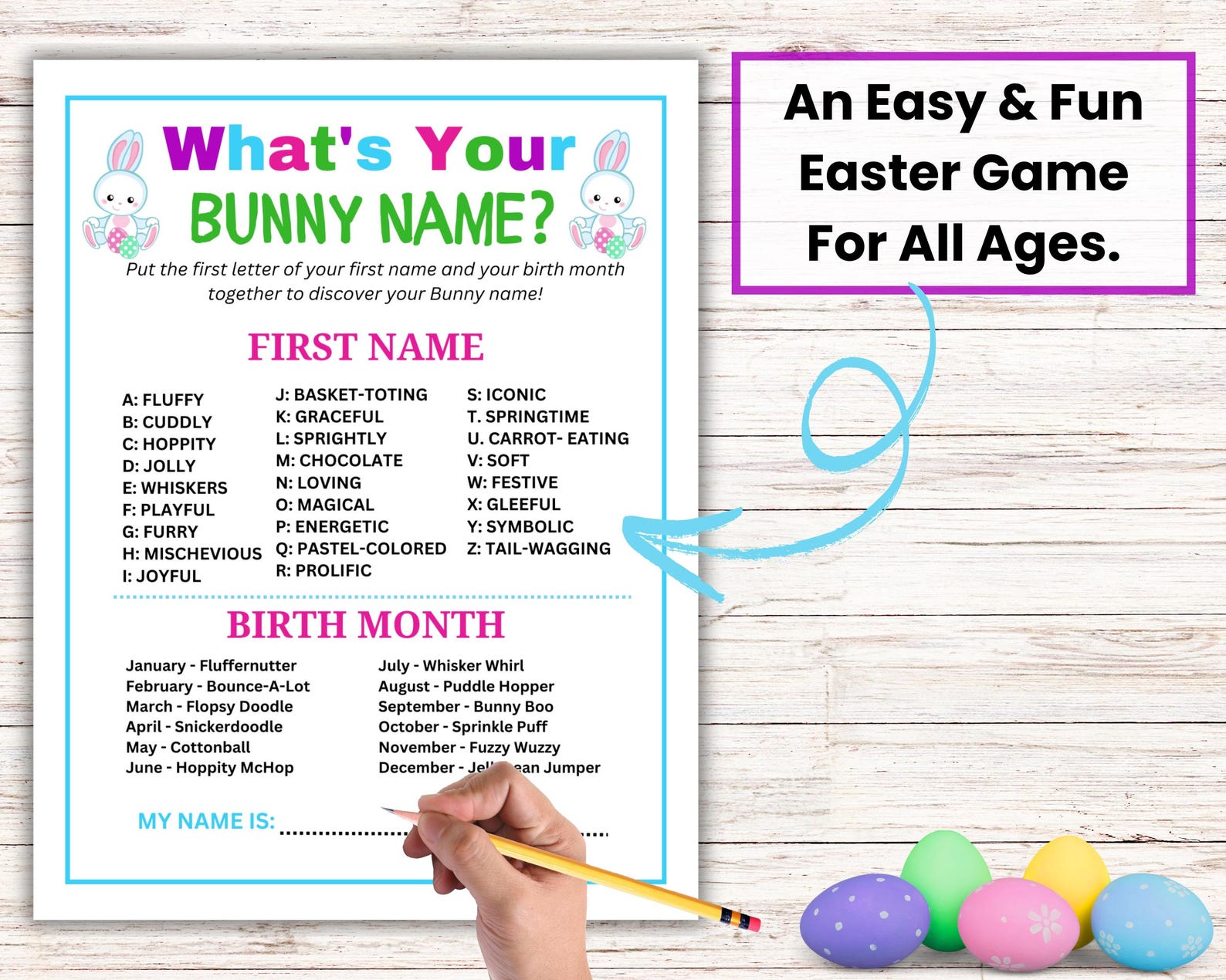 What's Your Bunny Name, Name Generator, Printable Easter Games, Easter ...