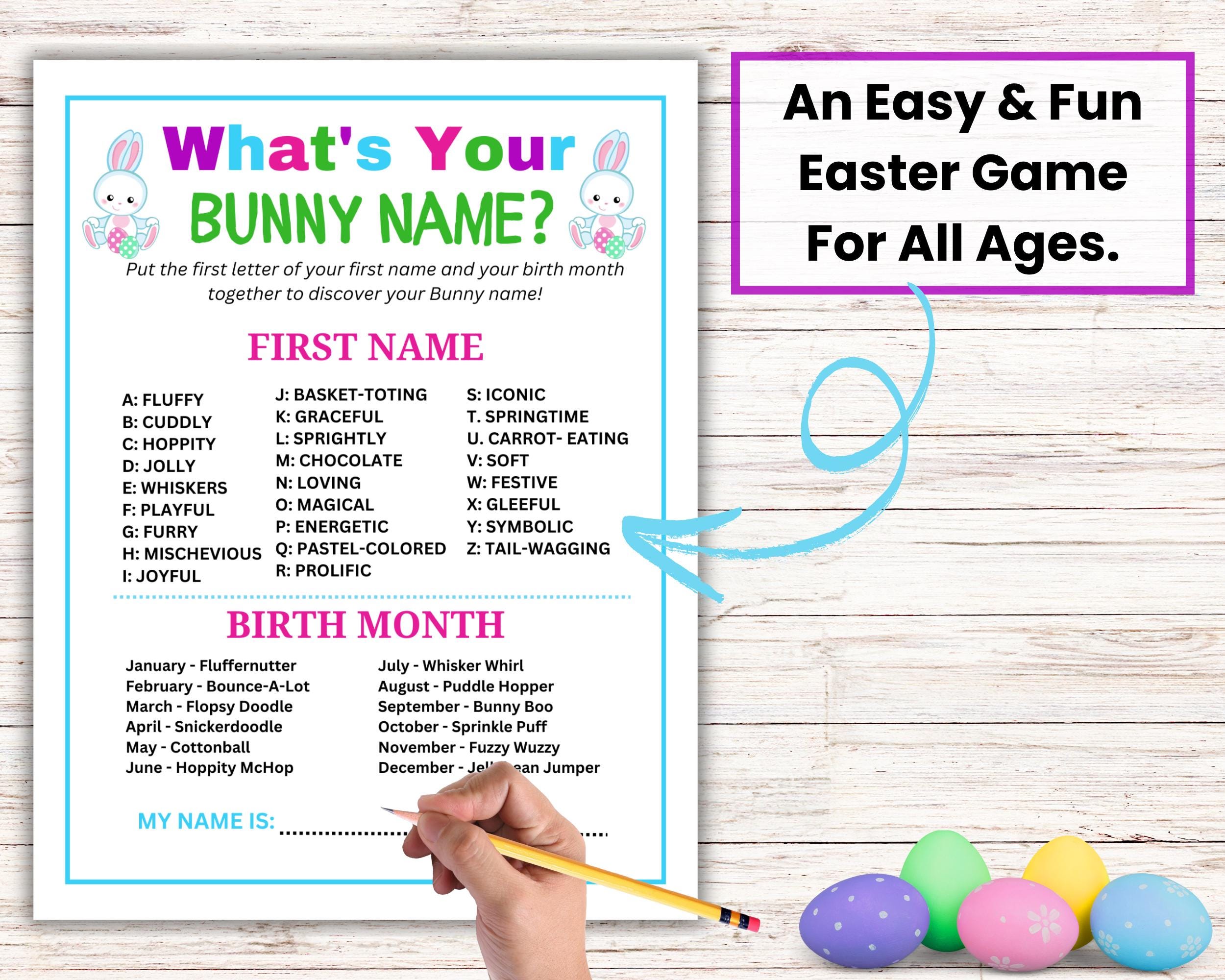 What's Your Bunny Name, Name Generator, Printable Easter Games, Easter ...