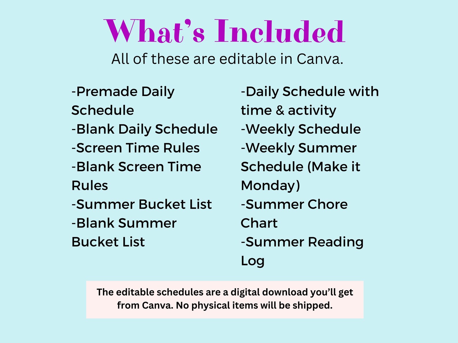 Editable Summer Schedule for Kids, Daily Kids Schedule Chart, Editable ...