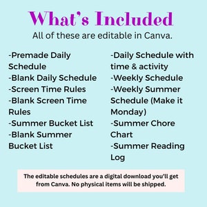 Editable Summer Schedule for Kids, Daily Kids Schedule Chart, Editable ...