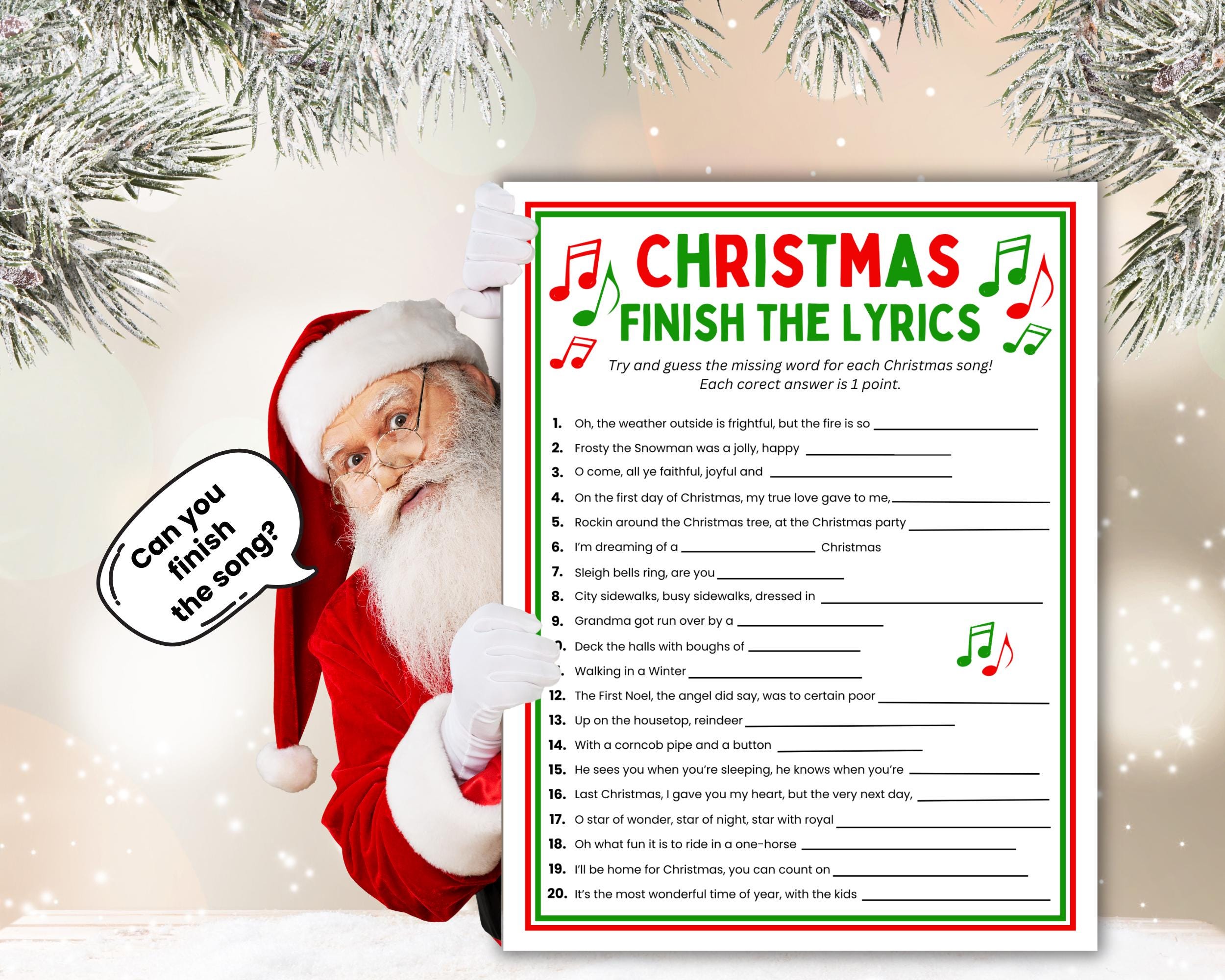 Christmas Finish the Lyrics Game, Christmas Song Game, Christmas Song ...