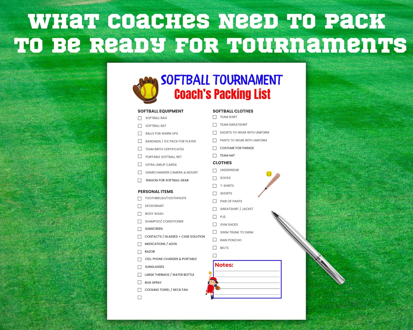 Softball Travel Checklist, Softball Tournament Packing List, Girls ...