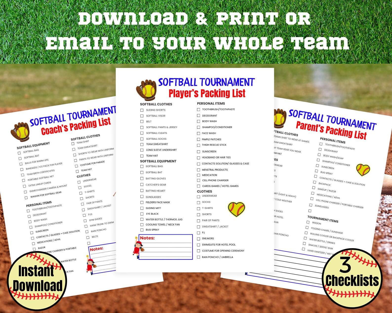 Softball Travel Checklist, Softball Tournament Packing List, Girls ...