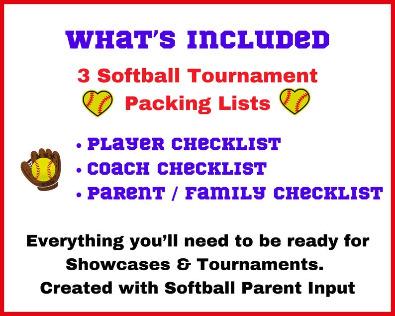 Softball Travel Checklist, Softball Tournament Packing List, Girls ...