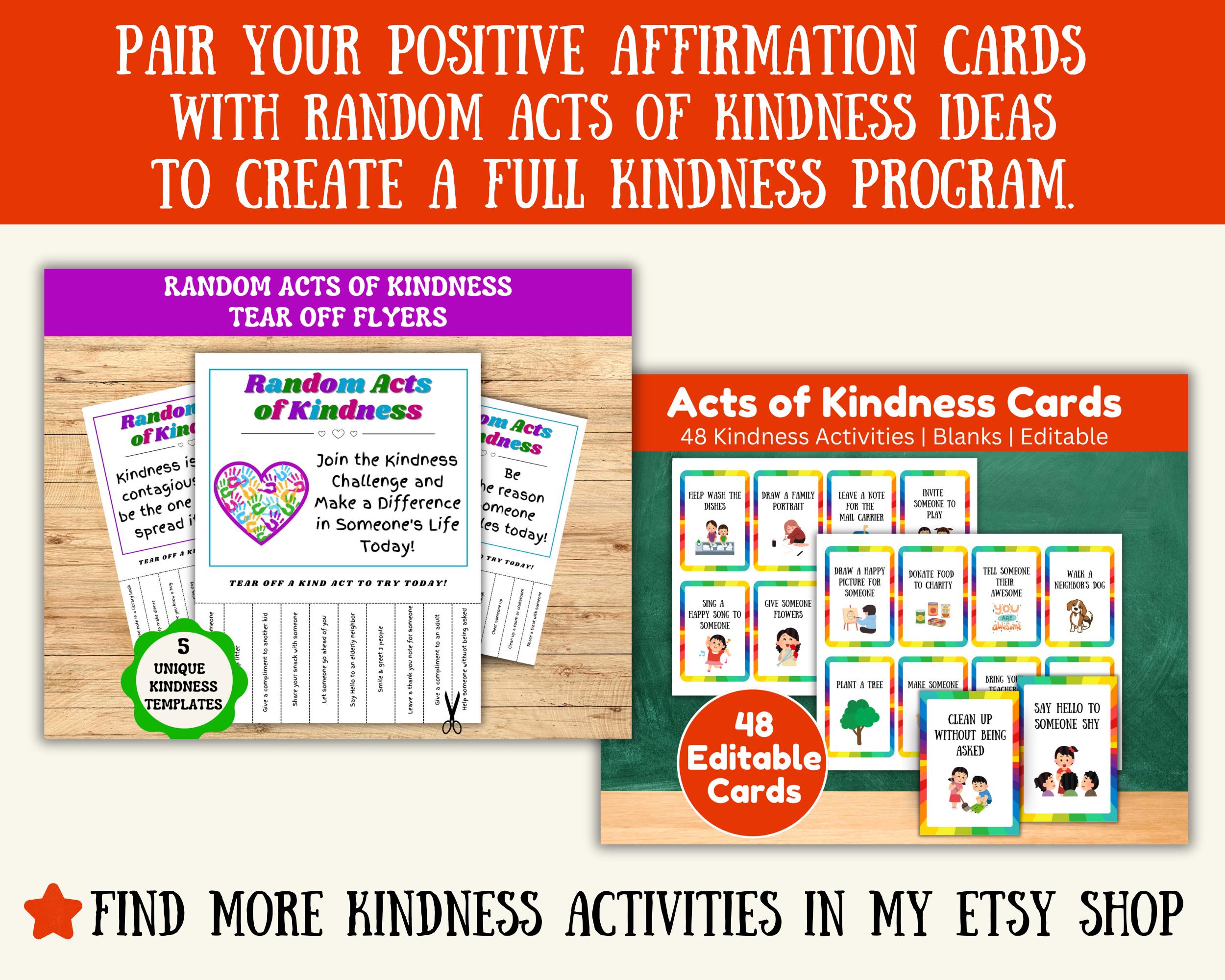 Printable Kindness Cards, Positive Affirmation Cards, Encouraging Notes ...
