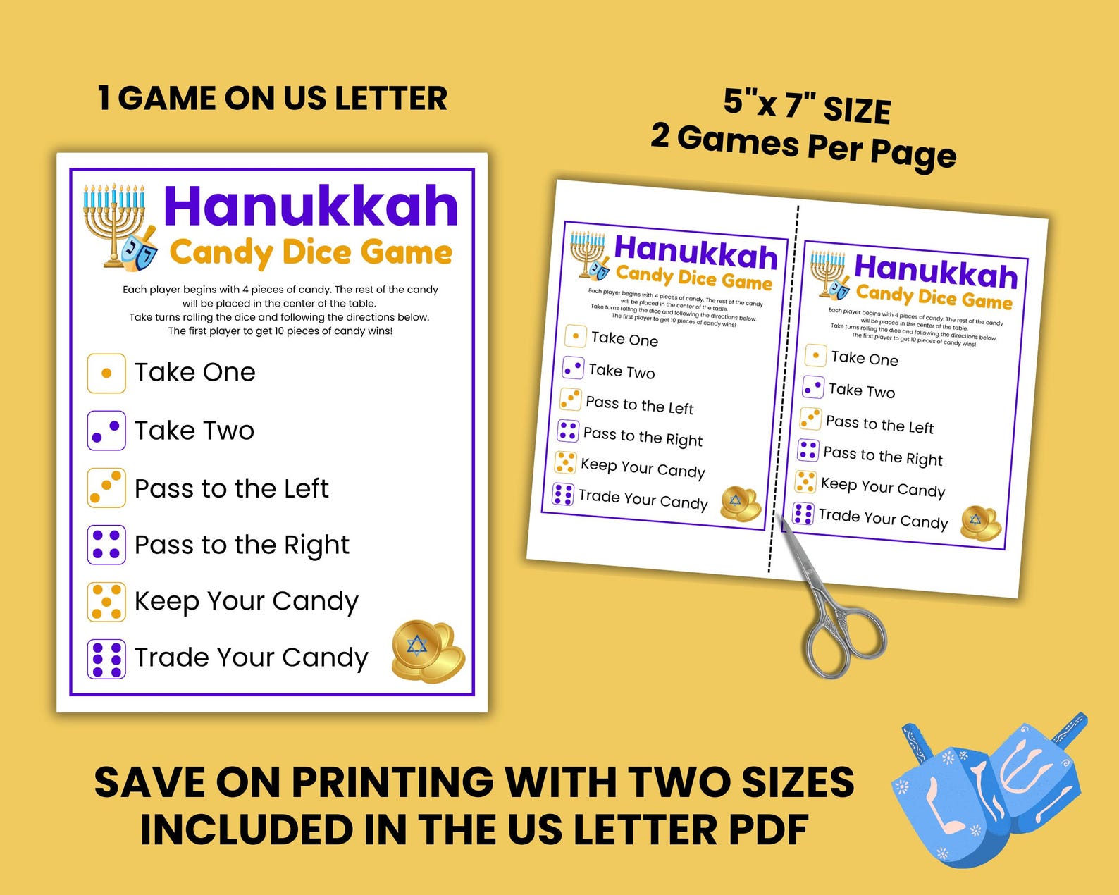 Hanukkah Candy Dice Game, Hanukkah Party Games, Hanukkah Dice Games for ...