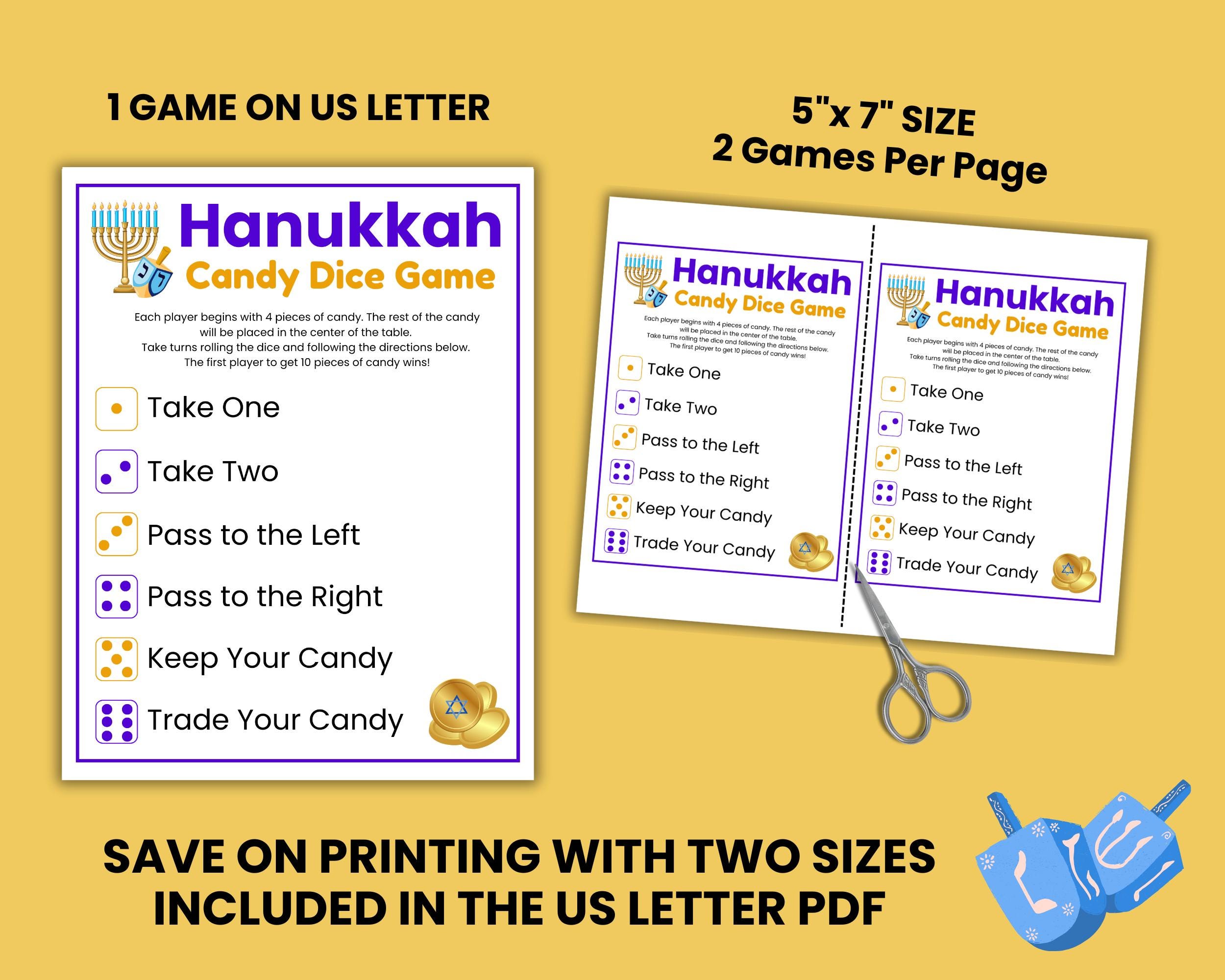 Hanukkah Candy Dice Game, Hanukkah Party Games, Hanukkah Dice Games for ...