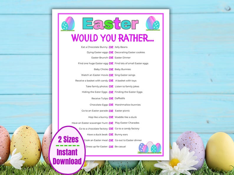 Easter Would You Rather Game, Fun Easter Game for Kids, Teens, Adults ...