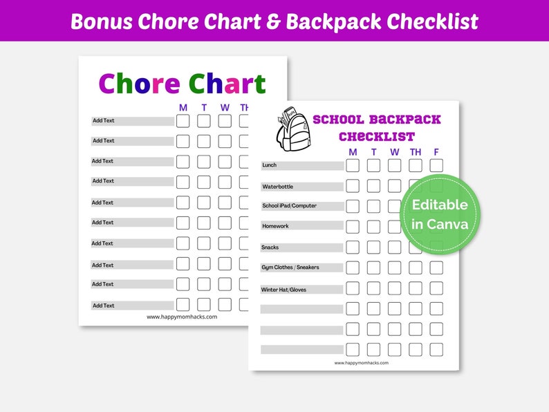Editable Before and After School Routine Charts, Daily Checklists, Kids ...