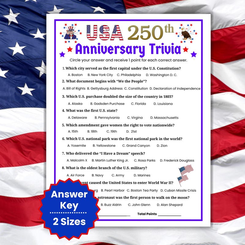 250th Birthday Trivia - Etsy