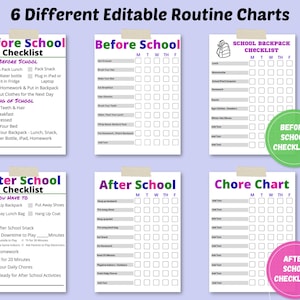 Editable Before and After School Routine Charts, Daily Checklists, Kids ...