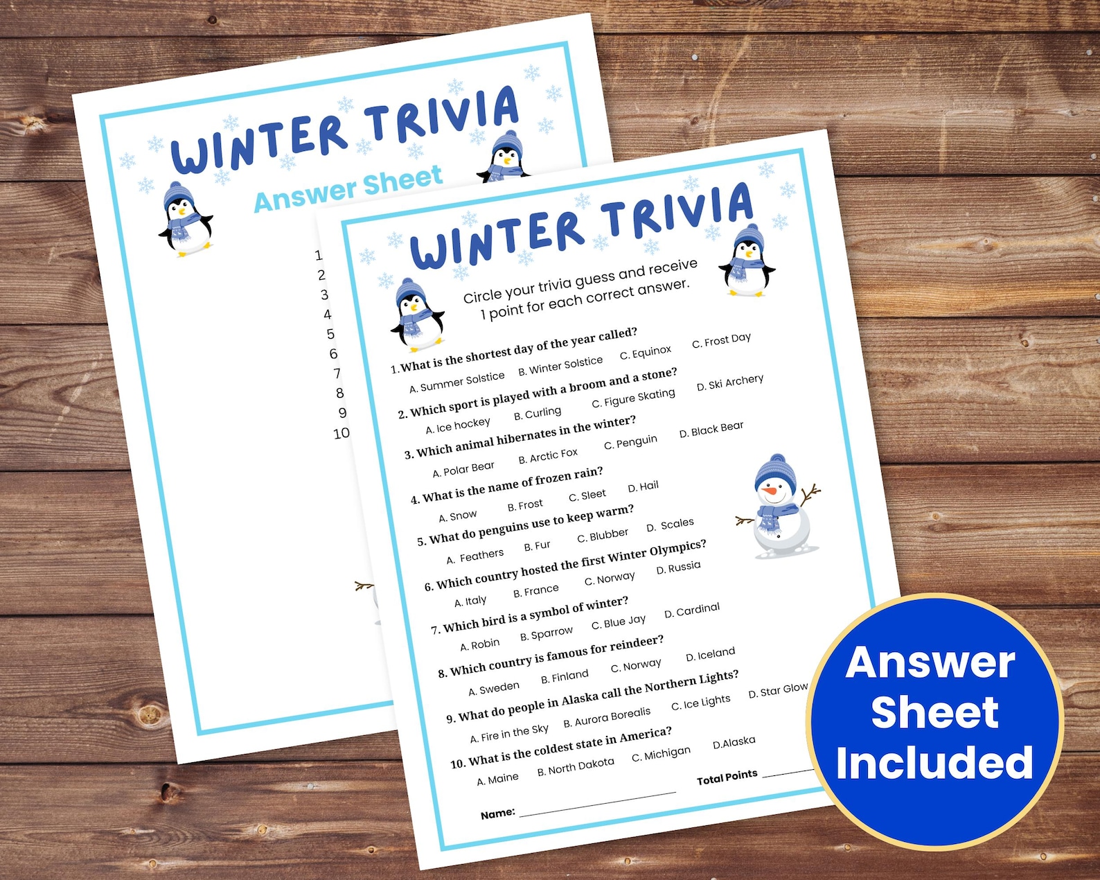 Winter Trivia Game, Printable Winter Party Game, Winter Class Party ...