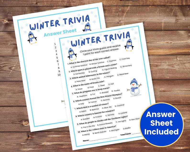 Winter Trivia Game, Printable Winter Party Game, Winter Class Party ...