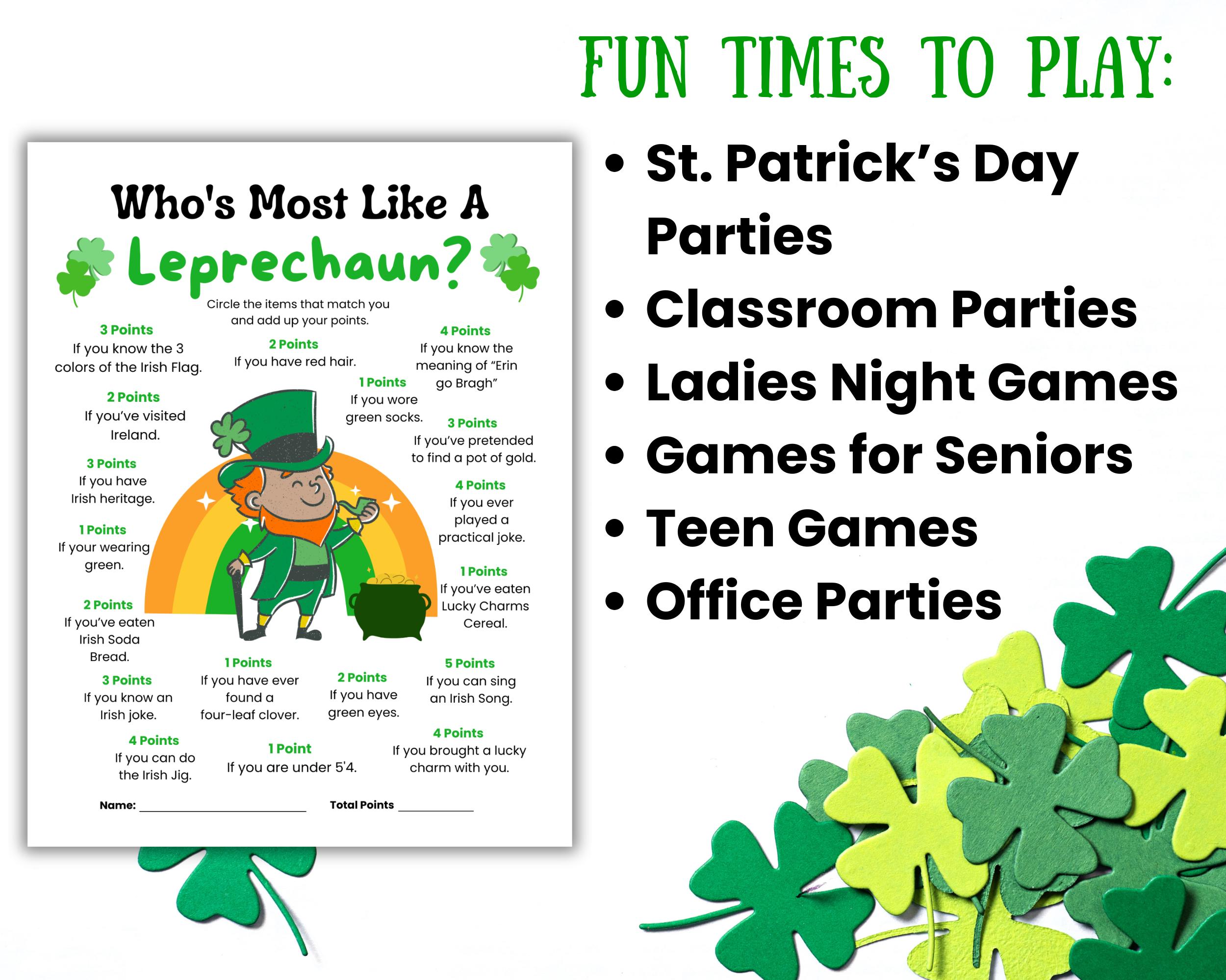 Who's Most Like a Leprechaun St. Patrick's Day Game, St. Patrick's ...