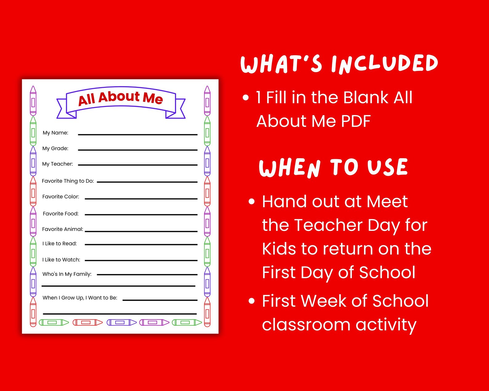 All About Me Printable, Getting to Know Me, Elementary Worksheet, Back ...