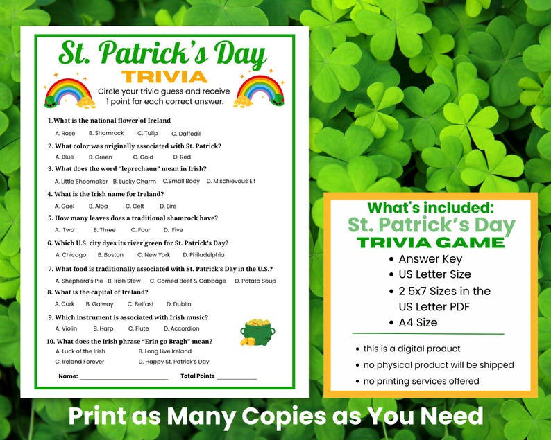 St. Patrick's Day Trivia Game, Fun St. Paddy's Day Trivia Questions ...