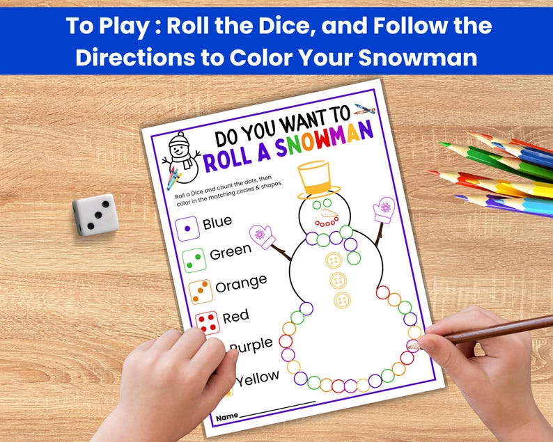 Roll A Snowman Dice Game, Printable Snowman Coloring for Preschool ...