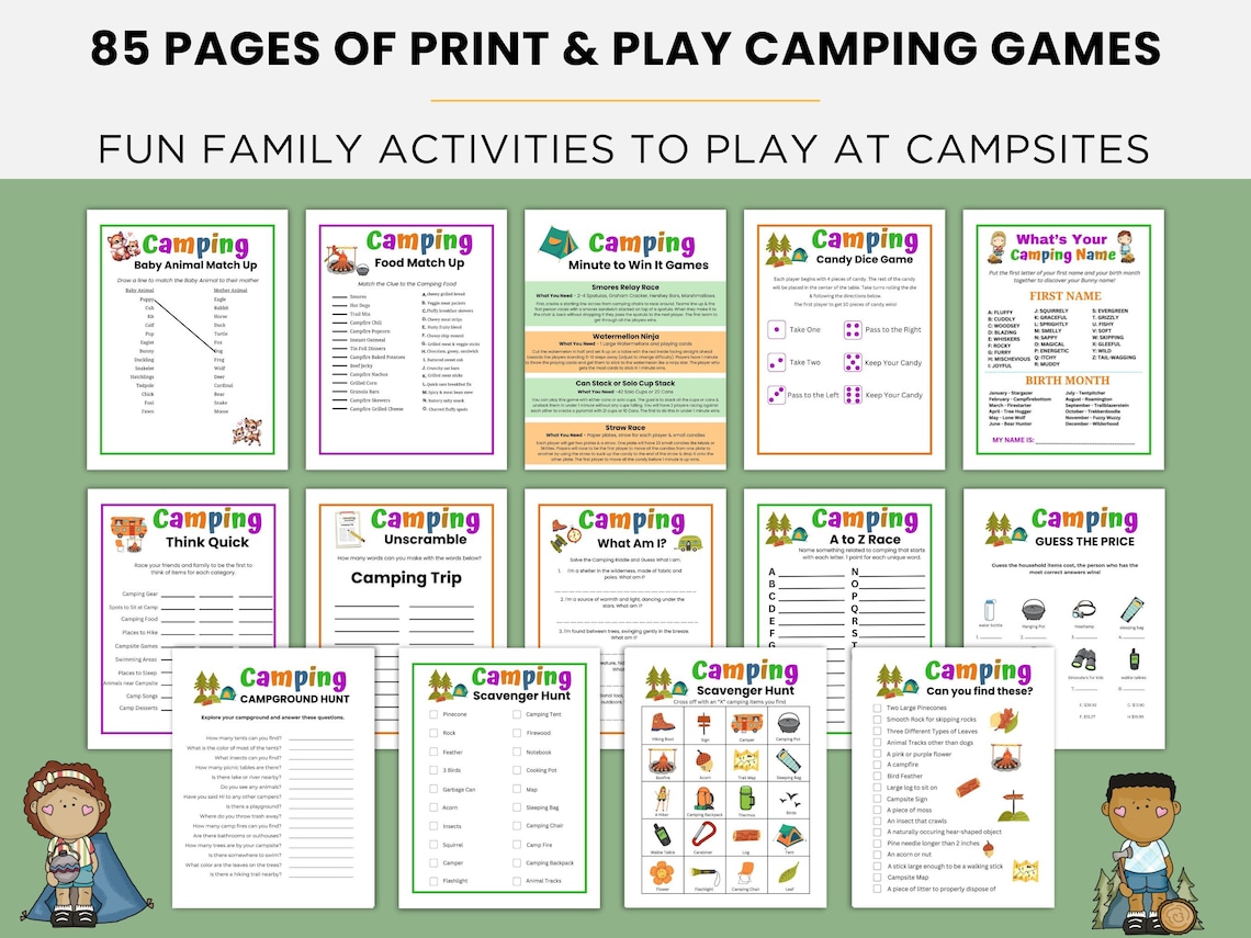 Camping Games Printable, Camping Activities, Camping Games Kids Familes ...