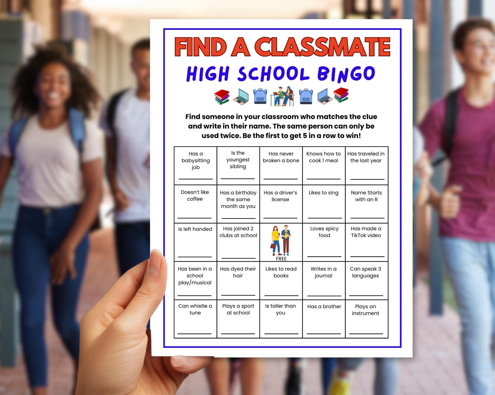 High School Games, Back to School Bingo, Teen Icebreaker, Get to Know ...