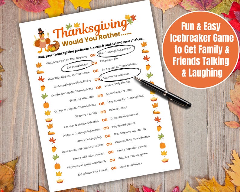 Thanksgiving Would You Rather Game, Printable Thanksgiving Game, This ...