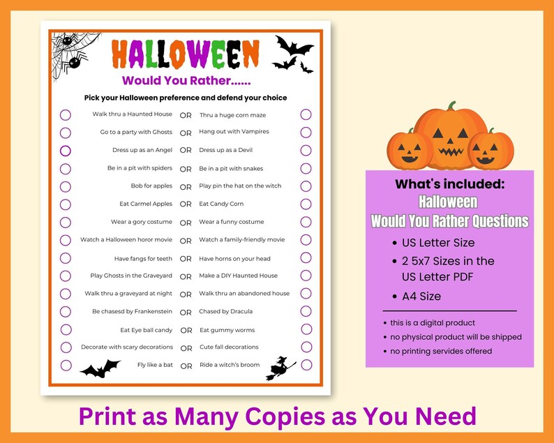 Halloween Would You Rather Questions for Kids & Adults, Classroom ...